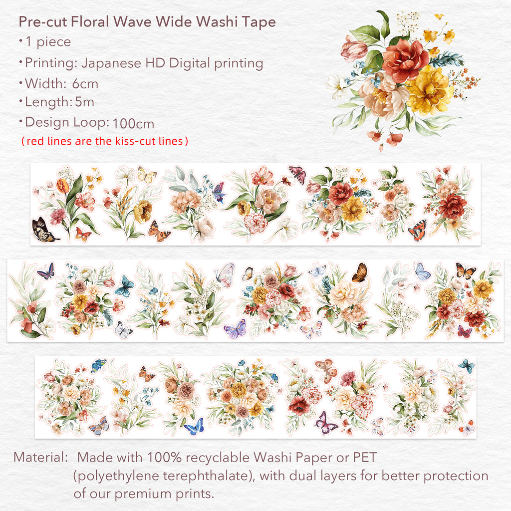 Pre-cut Floral Wave Wide Washi/PET Tape | The Washi Tape Shop