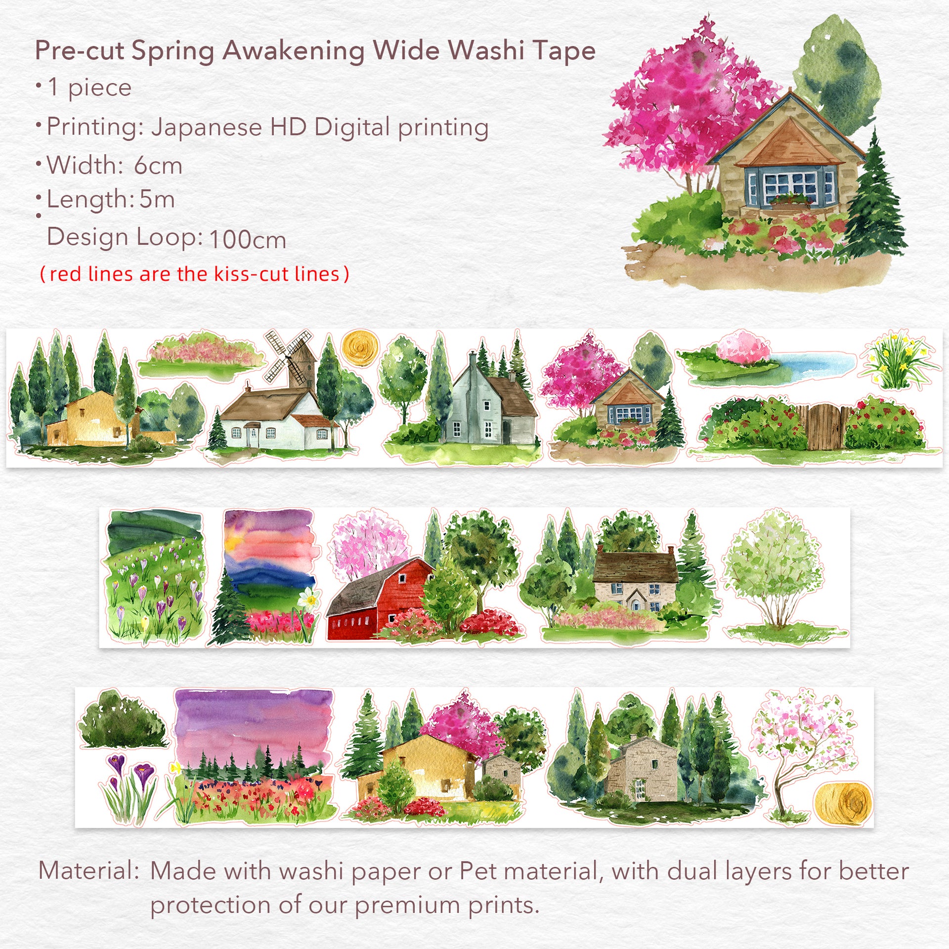 Pre-cut Spring Awakening Wide Washi/PET Tape | The Washi Tape Shop
