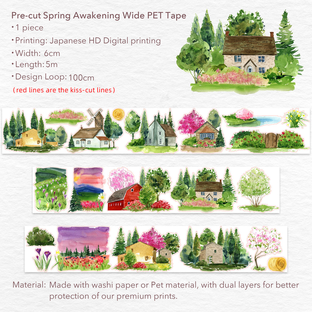 Pre-cut Spring Awakening Wide Washi/PET Tape | The Washi Tape Shop