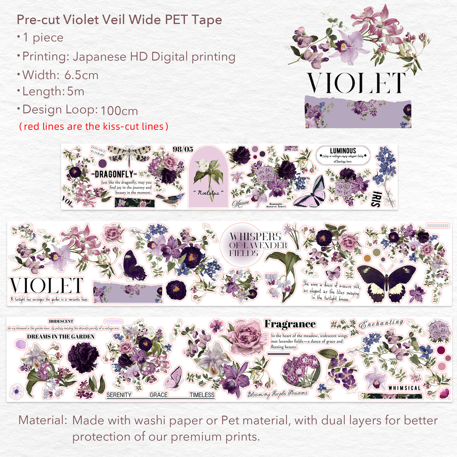 Pre-cut Violet Veil Wide Washi/PET Tape | The Washi Tape Shop